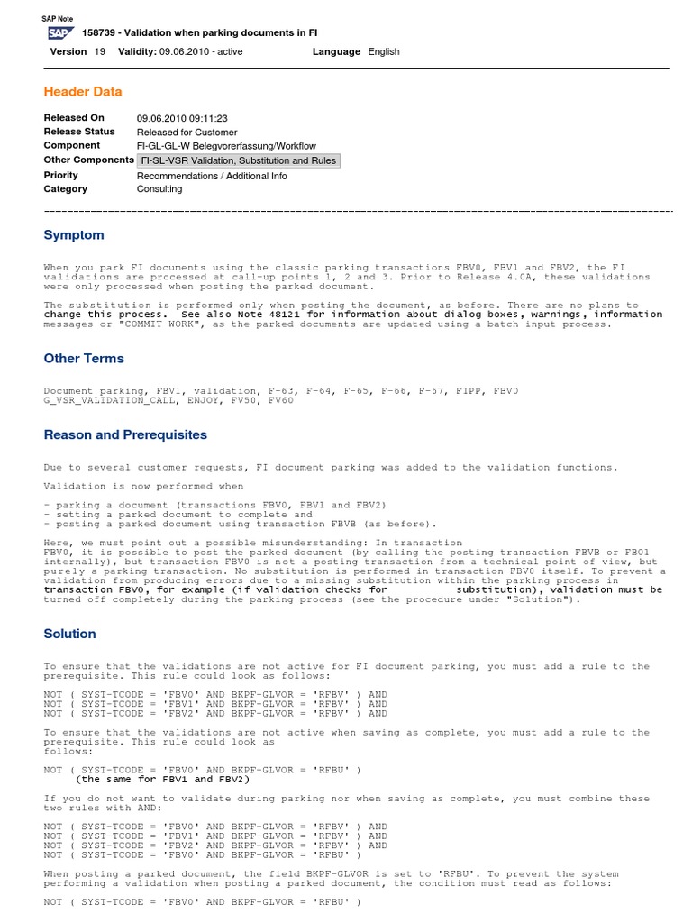 Validation When Parking Documents in FI | PDF | Faq | Computer Engineering