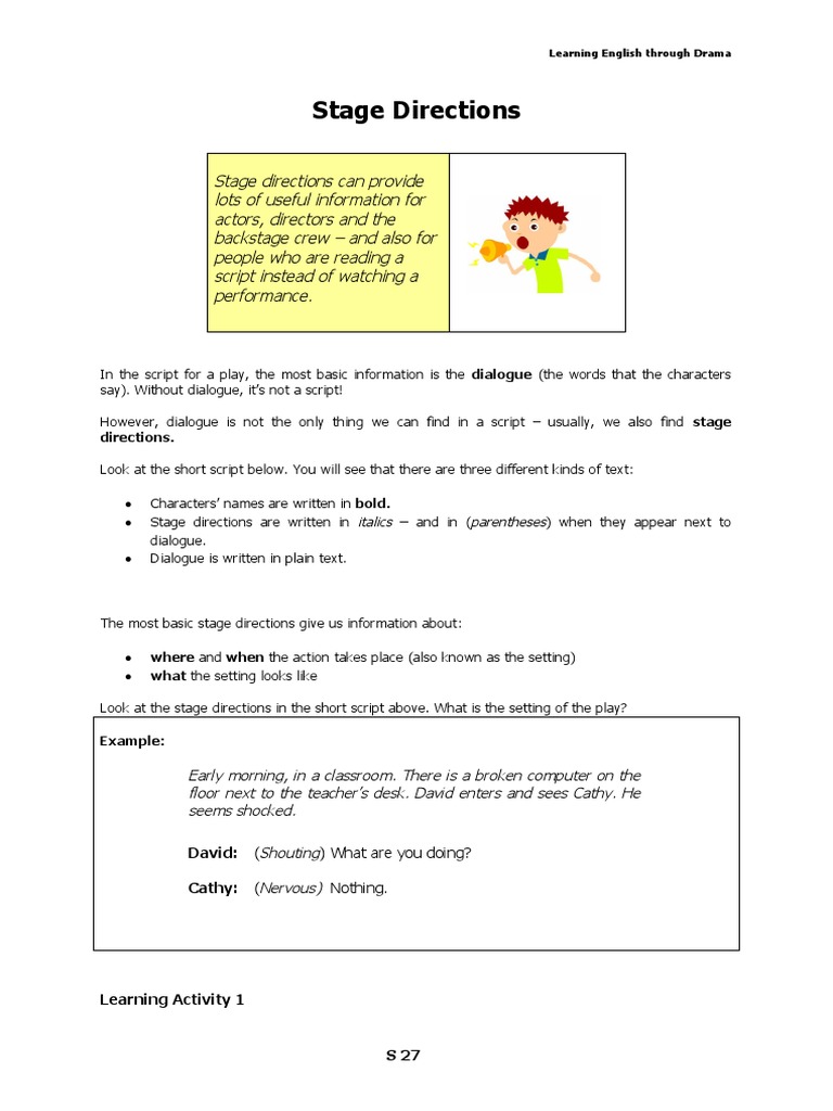 Stage Directions Worksheet