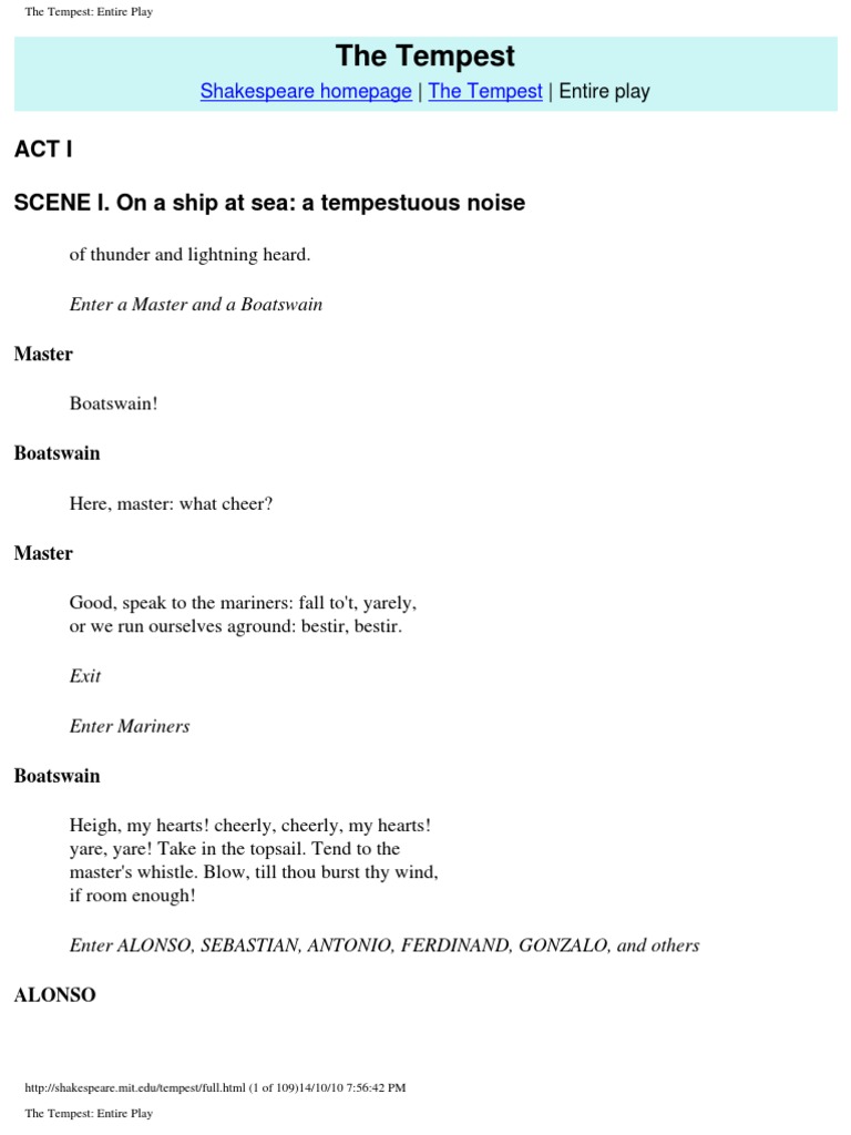 The Tempest - Entire Play | PDF | The Tempest