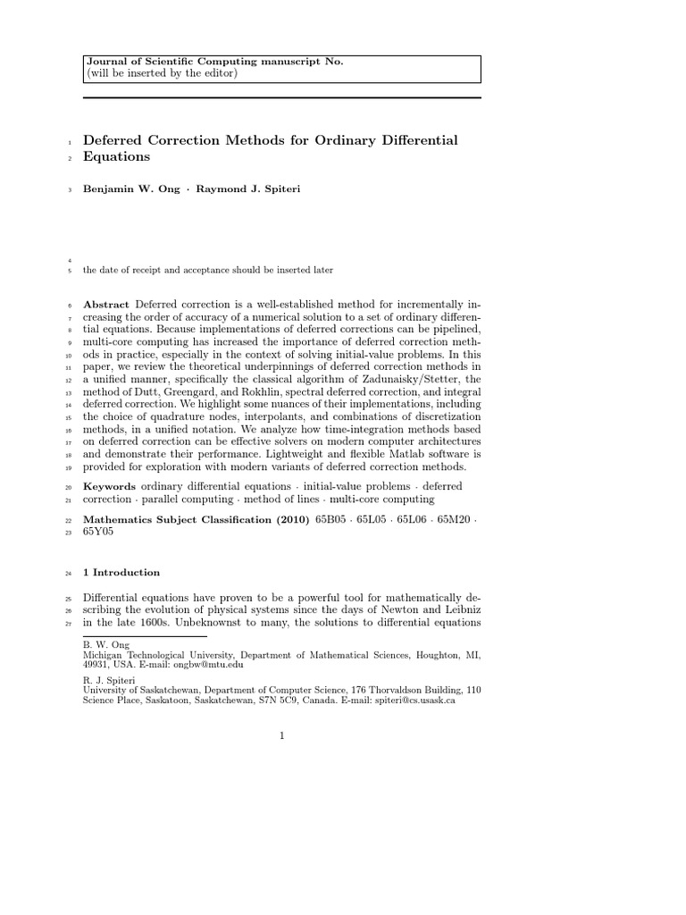 Deferred Correction Methods For Ordinary Differential Equations | PDF | Numerical Analysis ...