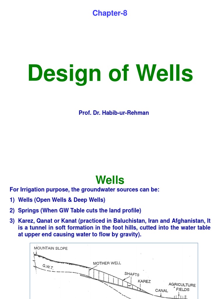 Design of Wells: Chapter-8 | PDF | Aquifer | Chemical Engineering