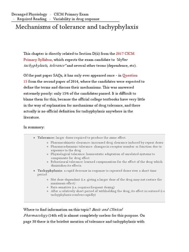 Mechanisms of Tolerance and Tachyphylaxis - Deranged Physiology | PDF ...