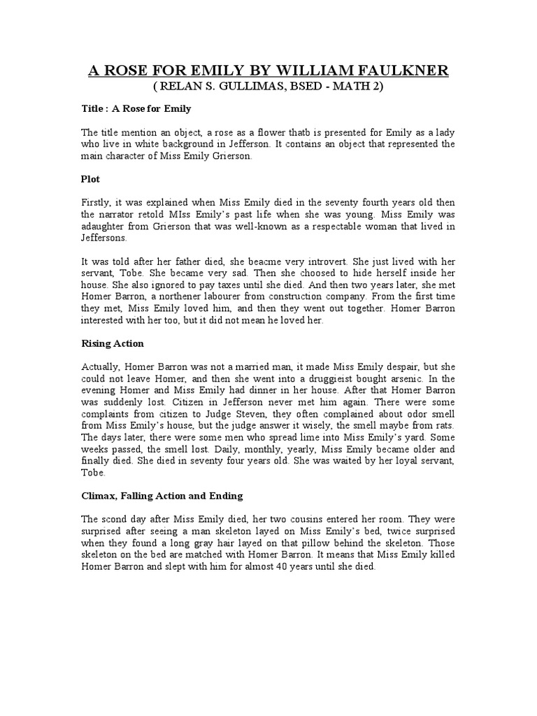 A Rose For Emily by William Faulkner | PDF