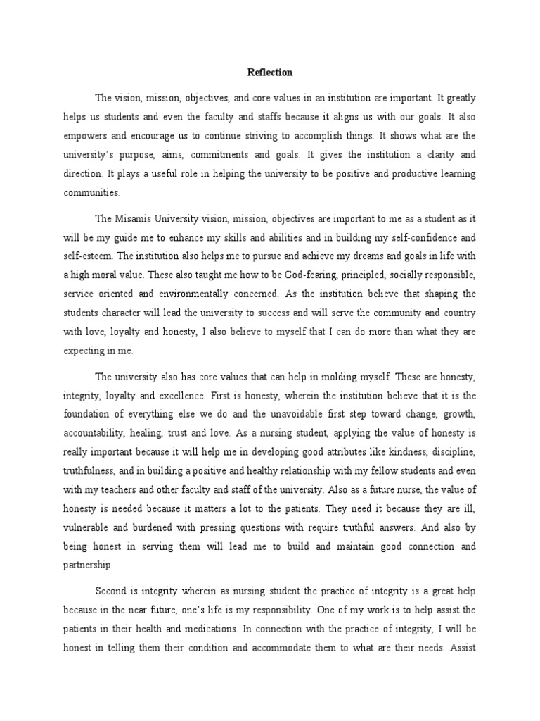 Reflection | PDF | Integrity | Goal