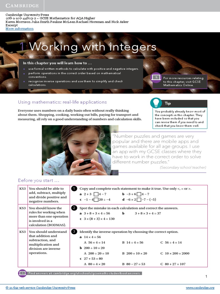 Working With Integers: Using Mathematics: Real-Life Applications | PDF ...