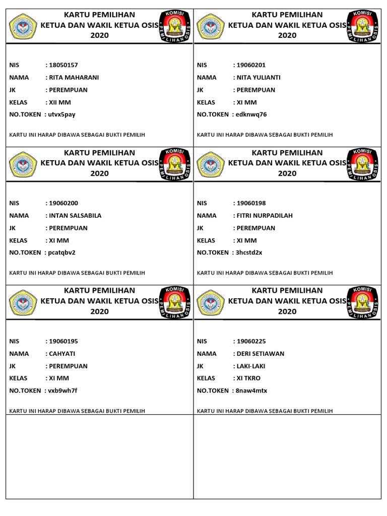 Kartu Pemilihan Osis | PDF