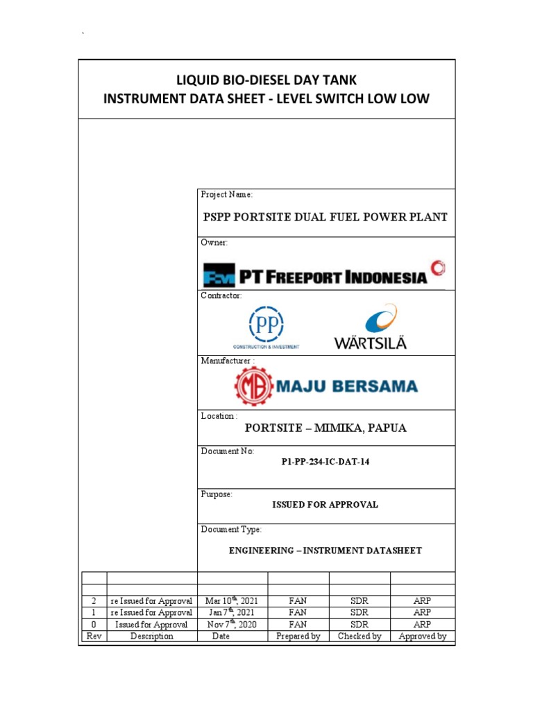 Bio-Diesel Tank Level Switch Datasheet | PDF | Switch | Mechanical ...
