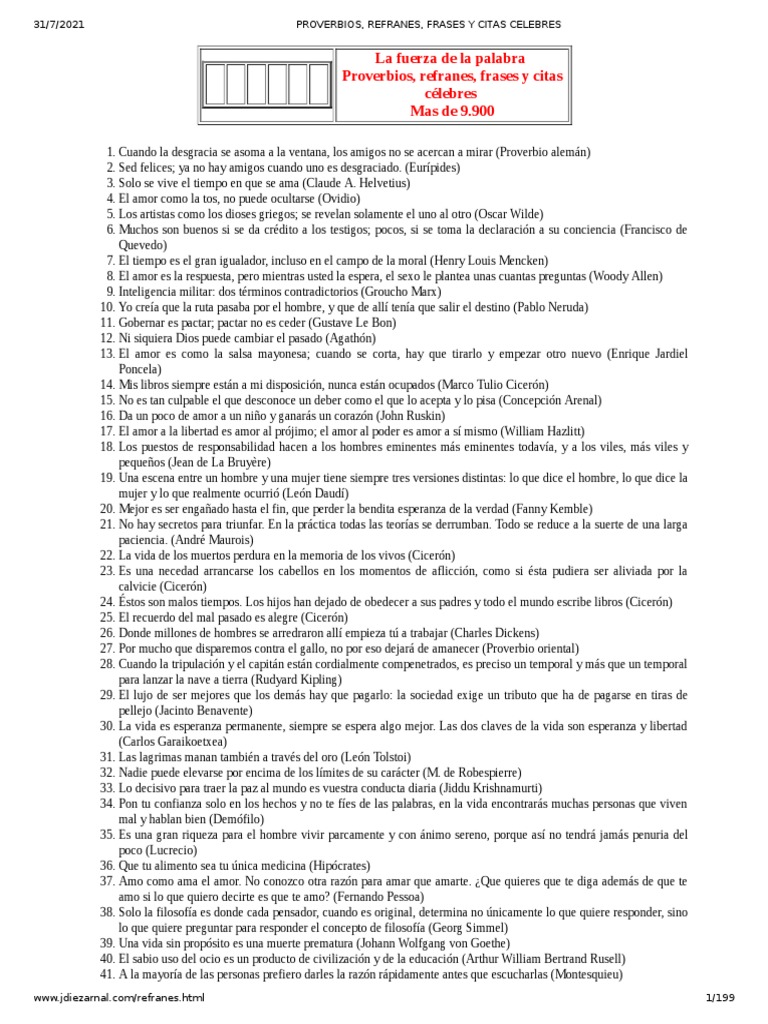 Proverbios, Refranes, Frases y Citas Celebres | PDF | Amor | Science