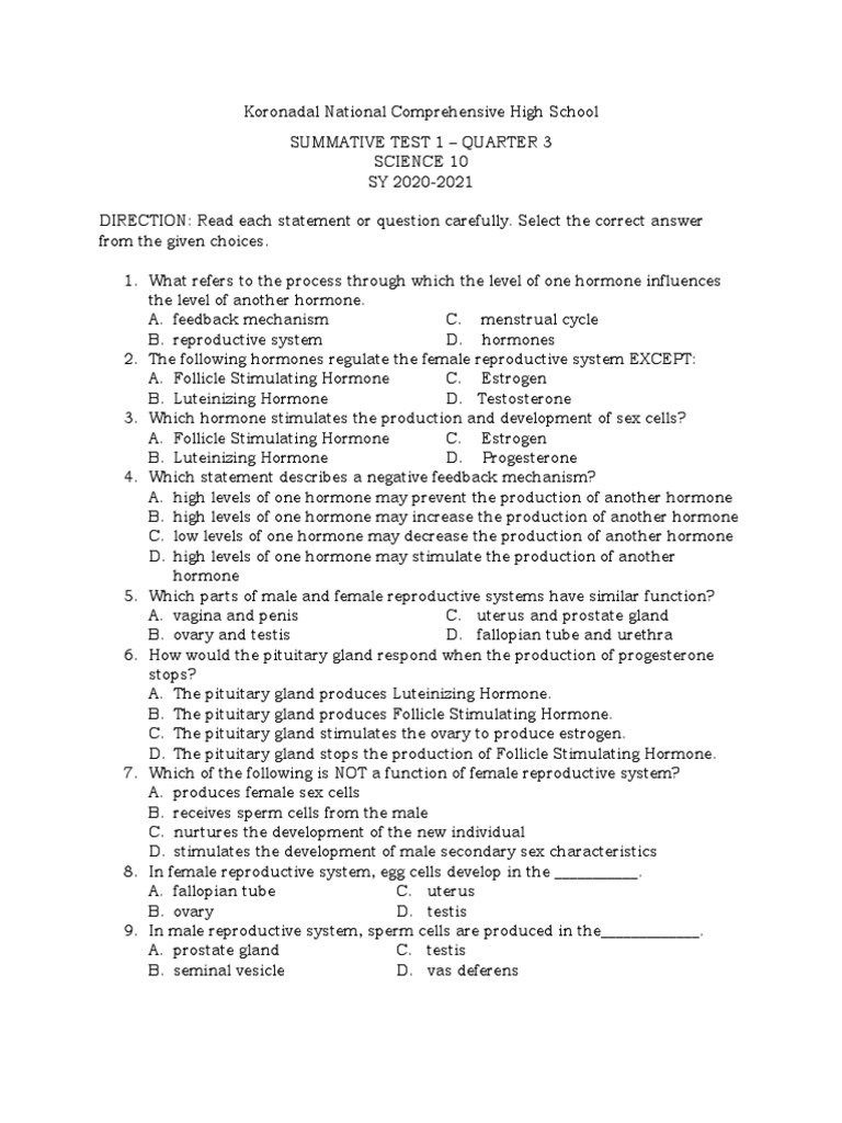 Science 10 Summative Test 1 Quarter3 With Answer | PDF | Central ...