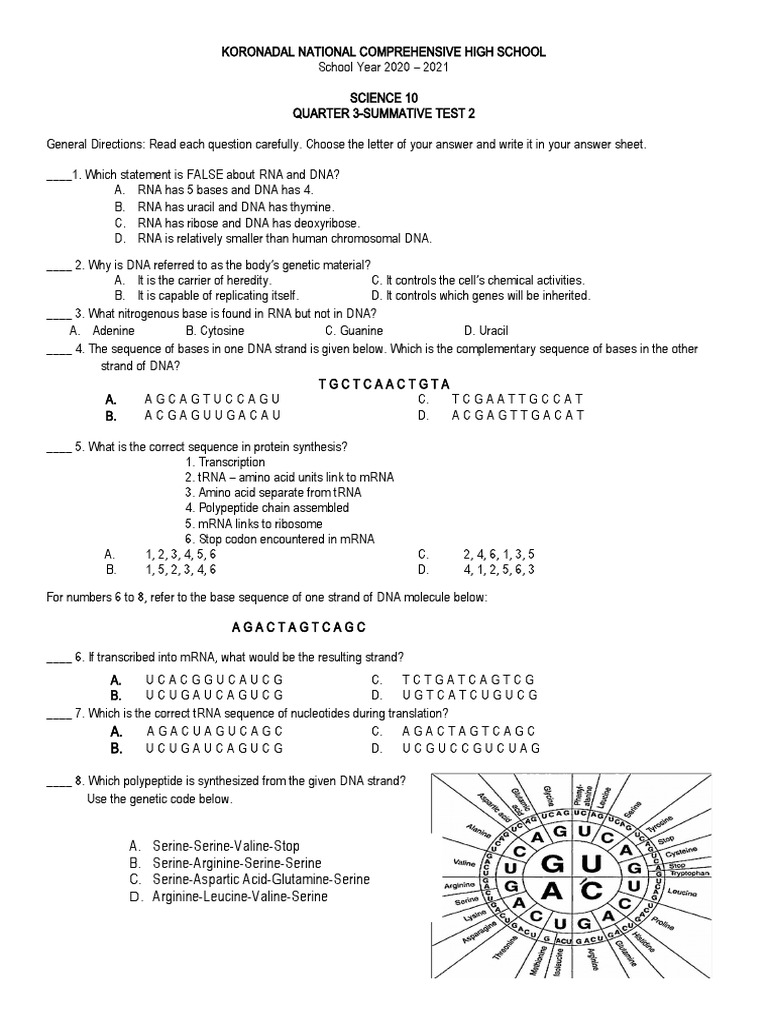 Science 10 Summative Test 2 Quarter 3 With Answer Key | PDF ...