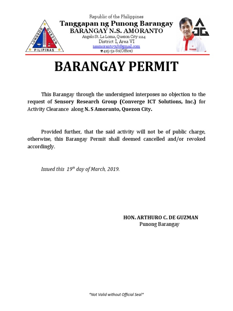 Barangay Permit: Tanggapan NG Punong Barangay | PDF Barangay Permit: Tanggapan NG Punong Barangay | PDF