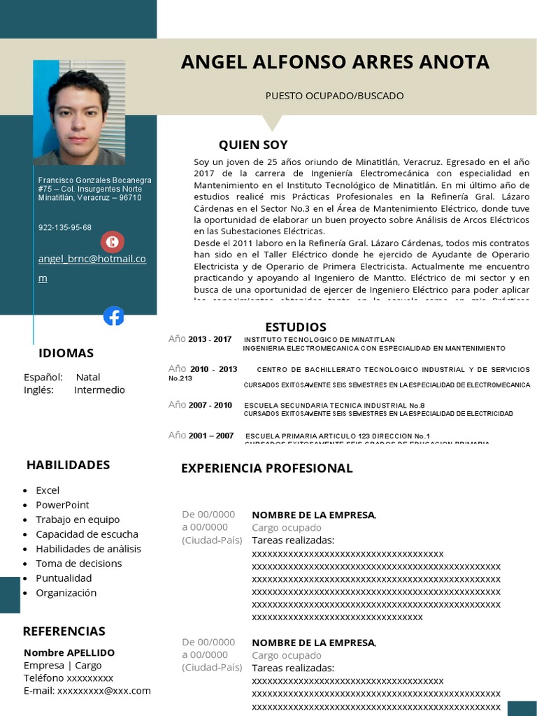 CV Ingeniero Electromecánico Recién Egresado | PDF