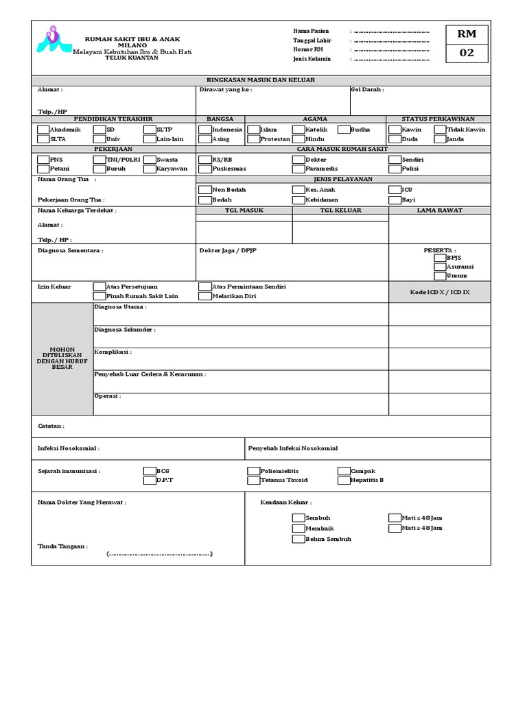 RM 02 Ringkasan Masuk Dan Keluar Rs | PDF