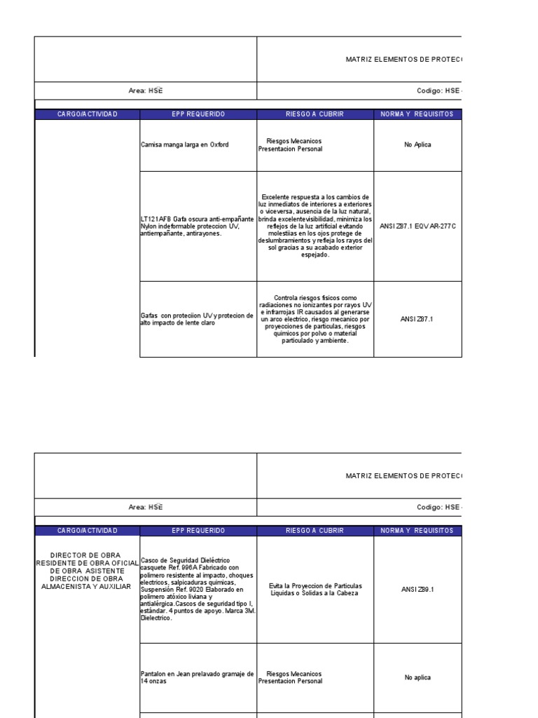 Matriz de Epp y Dotacion | PDF