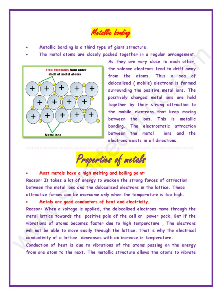 Metallic Bonding and Metal Properties | PDF | Chemical Bond | Metals