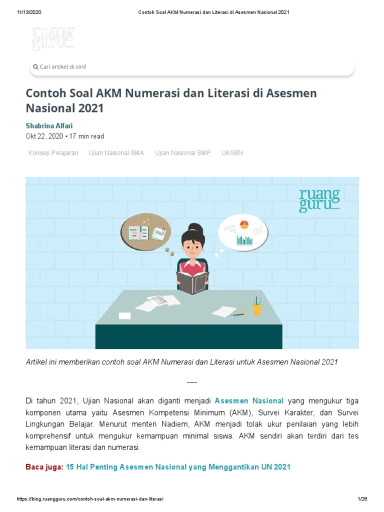 Contoh Soal AKM Numerasi Dan Literasi Di Asesmen Nasional 2021 | PDF
