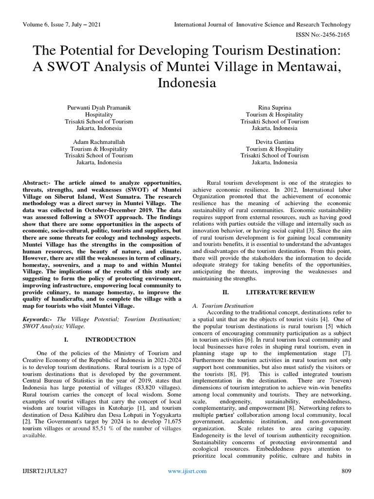The Potential For Developing Tourism Destination A SWOT Analysis of ...