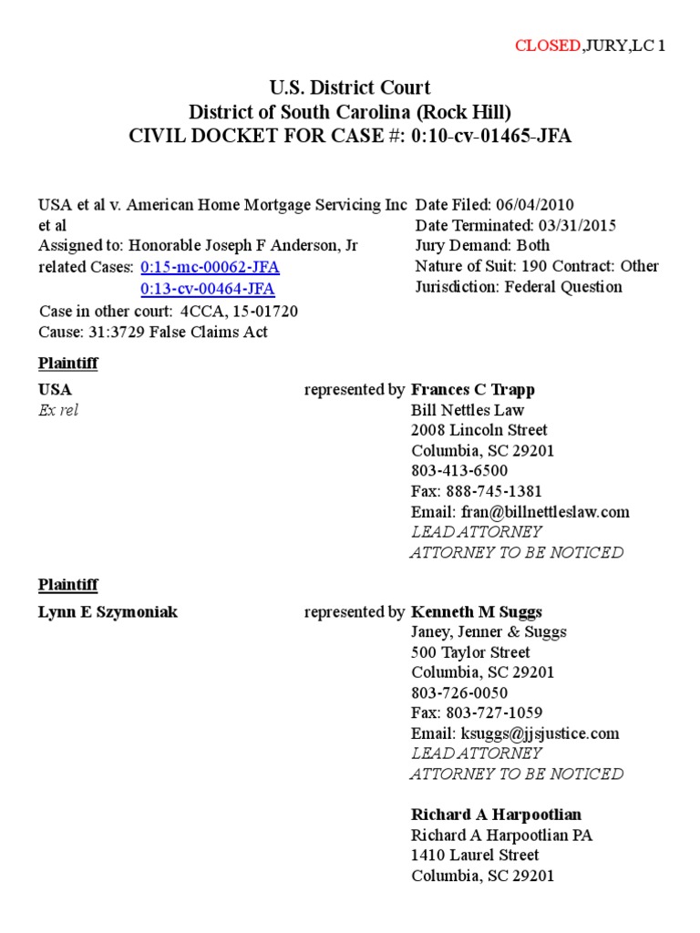 US Ex Rel Lynn Szymoniak V American Home Mortgage - Final Docket | PDF ...