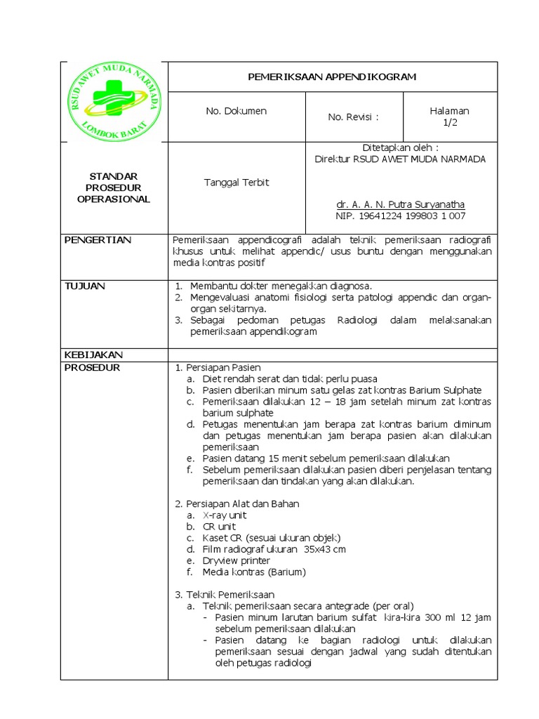 Prosedur Pemeriksaan Appendikogram | PDF