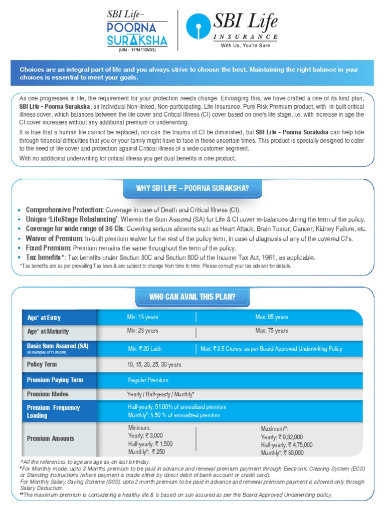 SBI Life Poorna Suraksha Plan Overview | PDF | Insurance | Financial ...