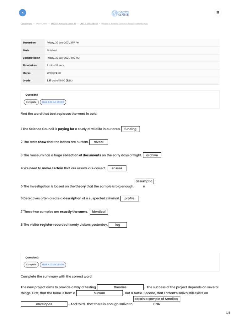 14.where Is Amelia Earhart - Reading Workshop - Attempt Review | PDF