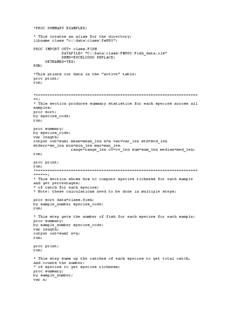 Proc Summary Examples | PDF