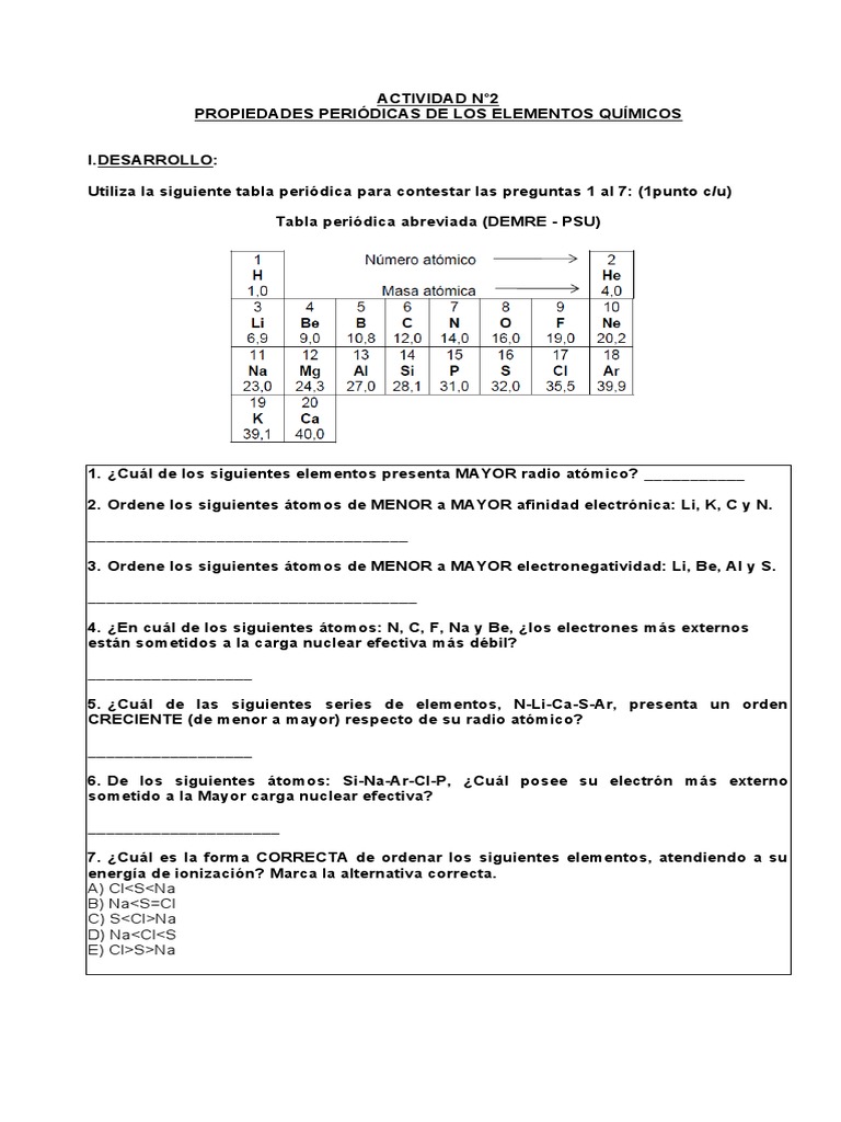 2 Práctica-Propiedades Periódicas | PDF | Ion | Tabla periódica