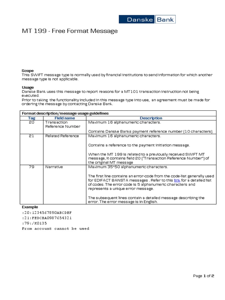MT 199 - Free Format Message: Scope | PDF