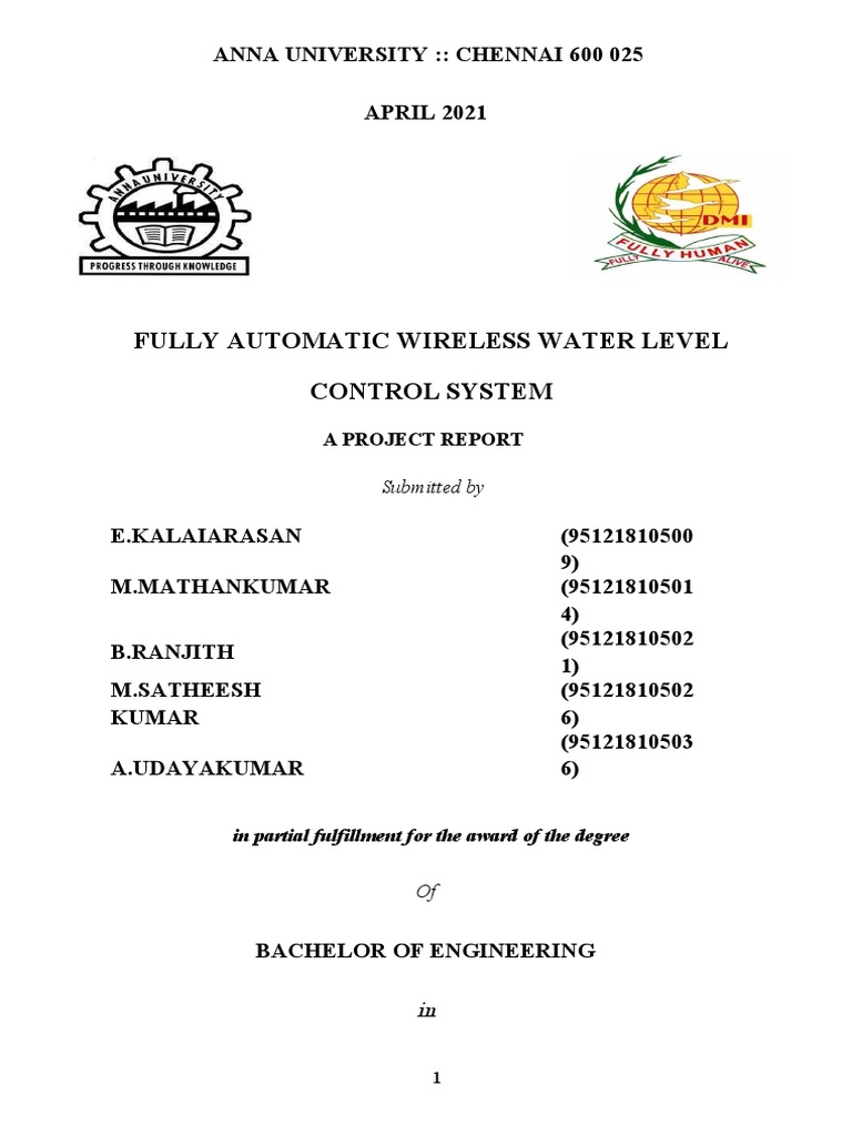 Fully Automatic Wireless Water Level Control System: Anna University ...