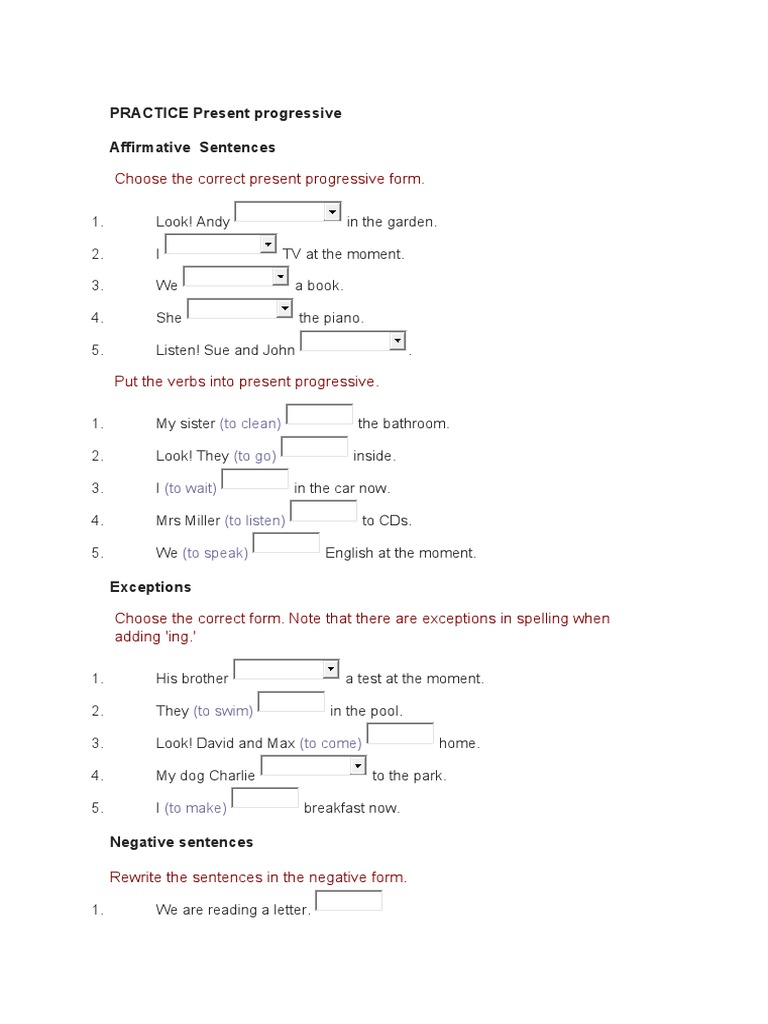 Home Present Progressive Practice | PDF