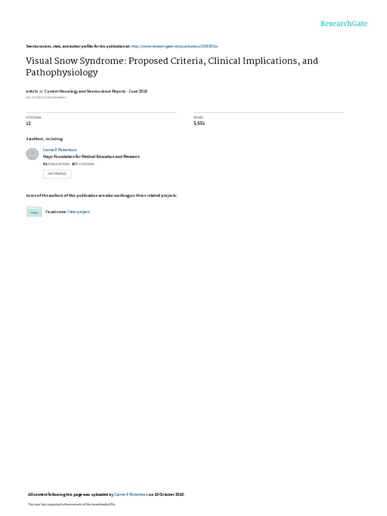 Visual Snow Syndrome: Proposed Criteria, Clinical Implications, and ...