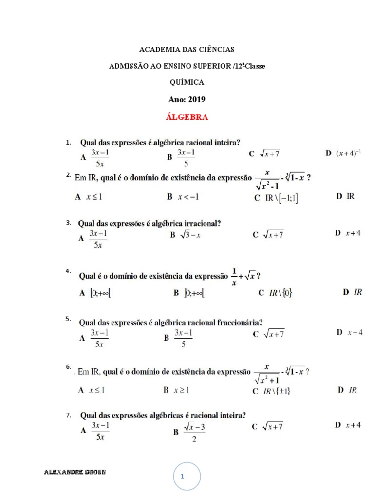 Exercícios Resolvidos de Álgebra | PDF | Equações | Analise matemática