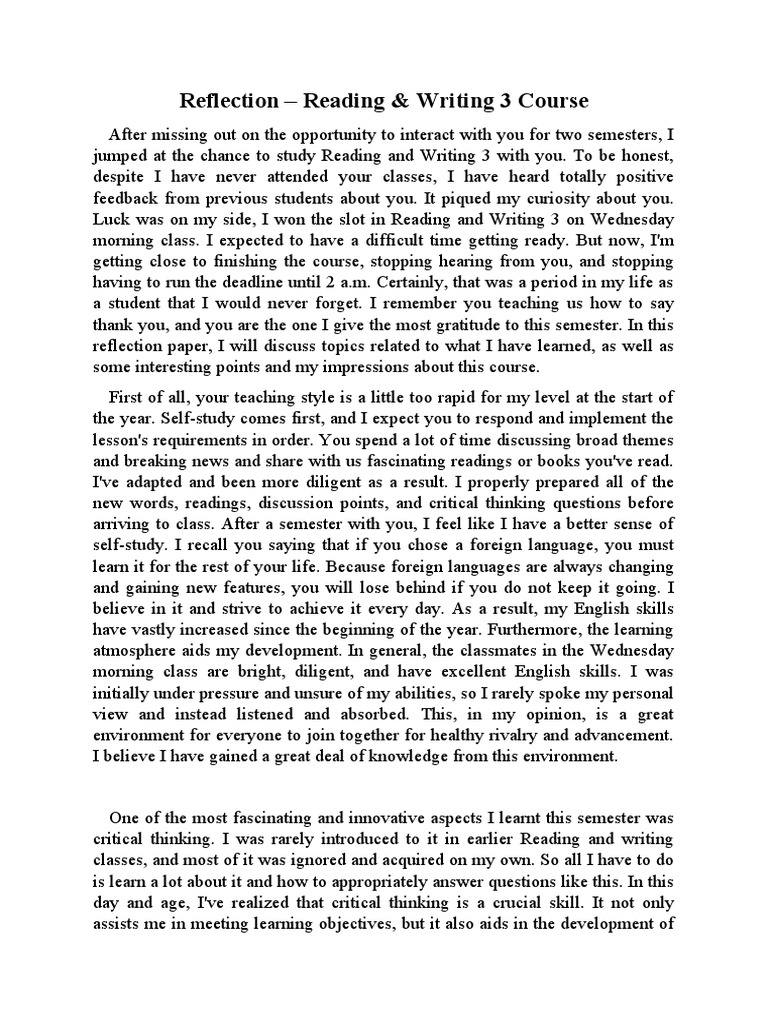 Reflection - Reading and Writing 3 | PDF | Learning | Teachers