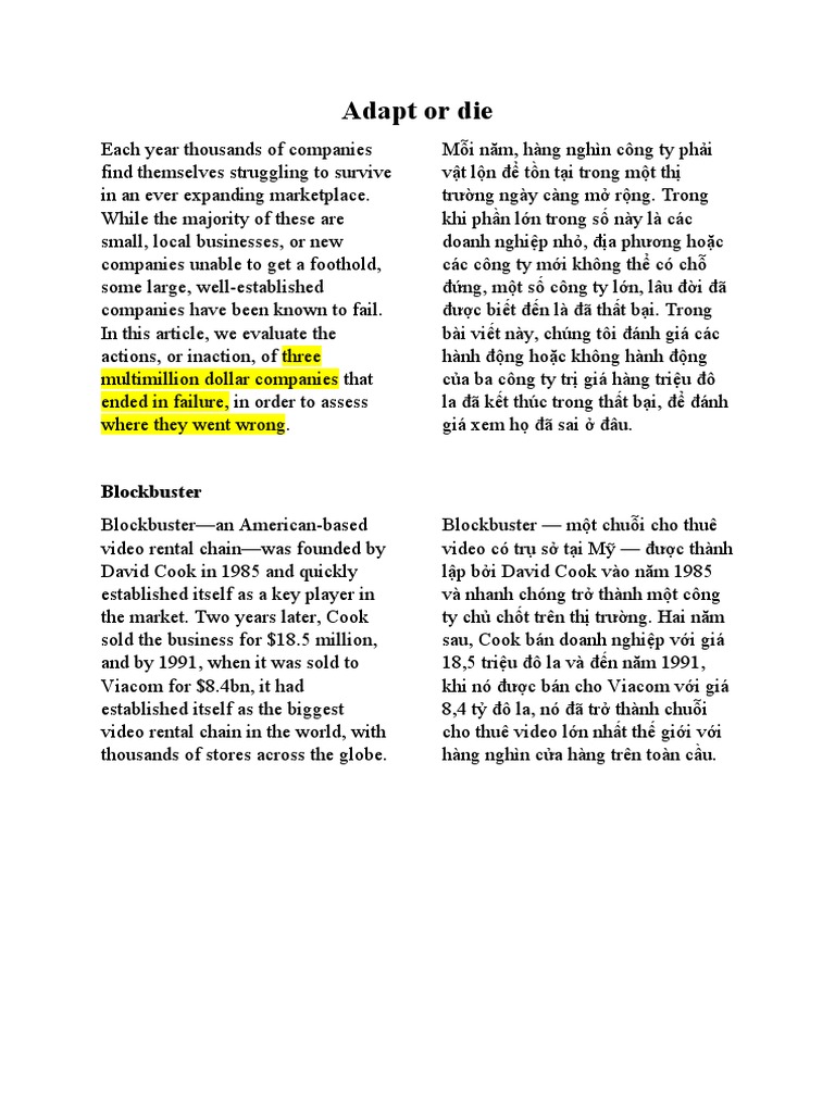 Reading 1 U8 - Adapt or Die | PDF