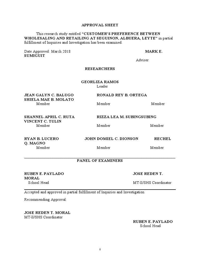 Approval Sheet | PDF | Survey Methodology | Questionnaire