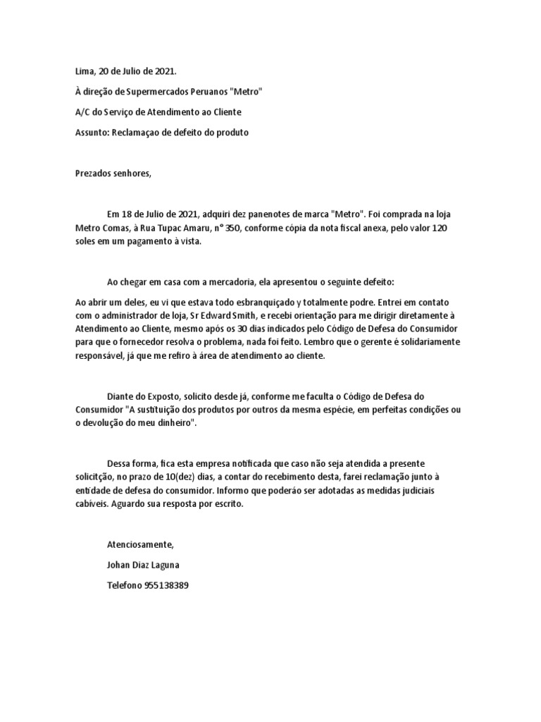 Carta de Reclamação | PDF