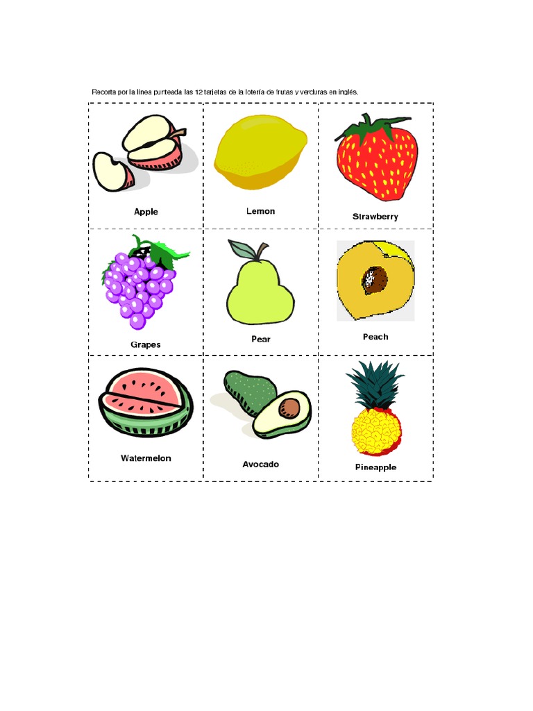 Fichas para Jugar A La Loteria de Las Frutas y Verduras | PDF