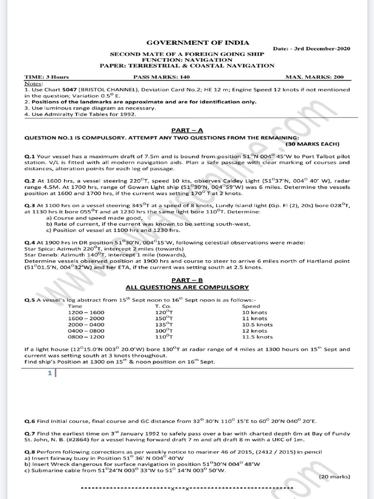 Terrestrial & Coastal Nav. Past Papers | PDF