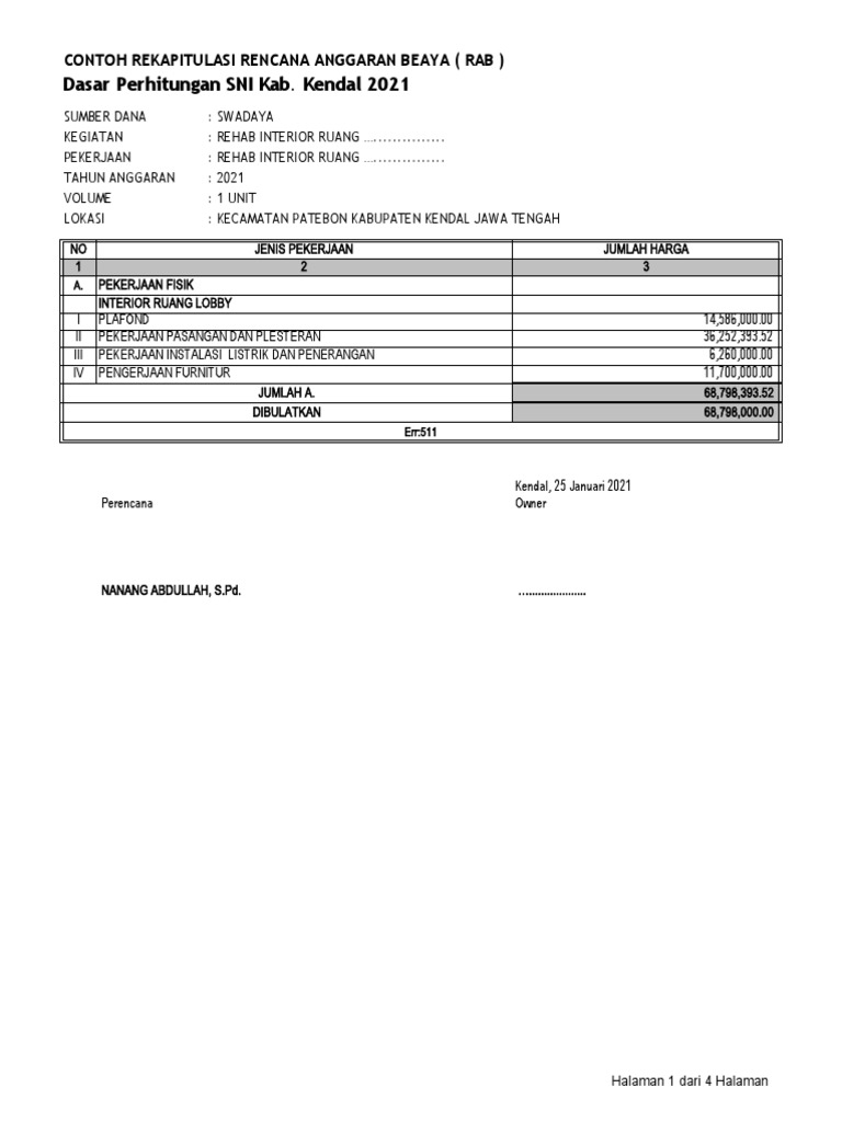 Contoh RAB Interior Kantor 2021 | PDF