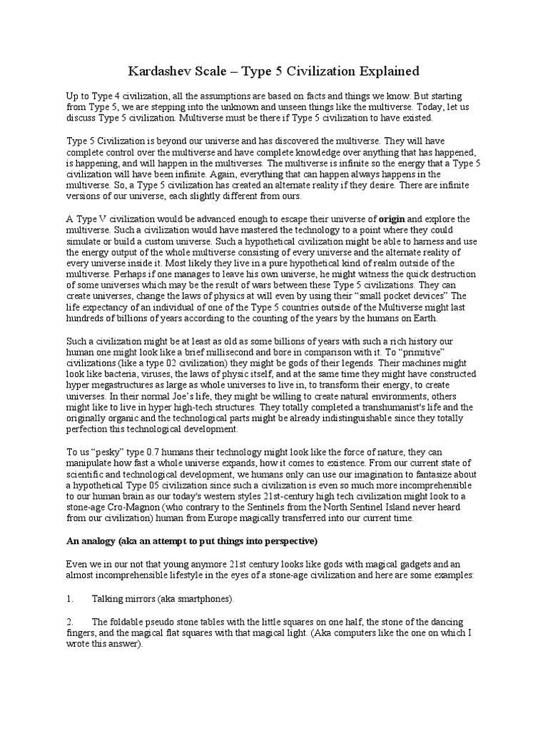 Kardashev Scale - Type 5 Civilization Explained | PDF | Multiverse ...