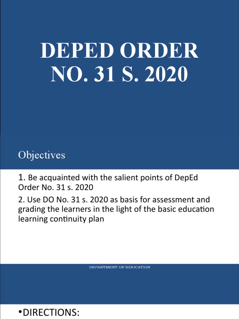 Deped Order NO. 31 S. 2020 | PDF | Educational Assessment | Teachers