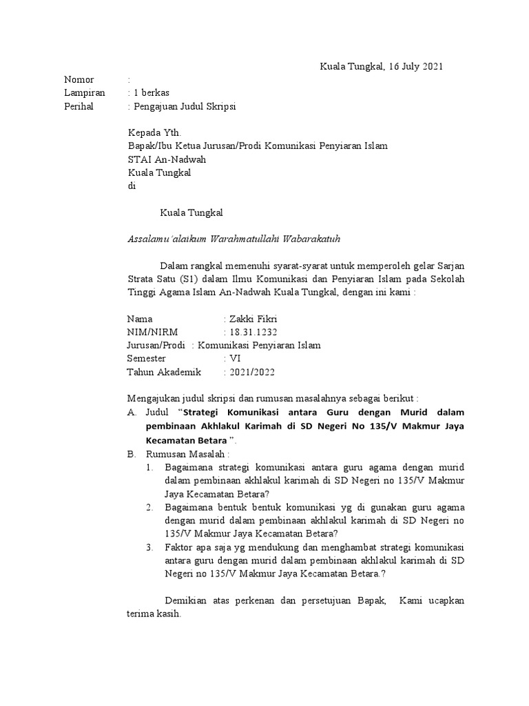 Contoh Pengajuan Judul Skripsi | PDF