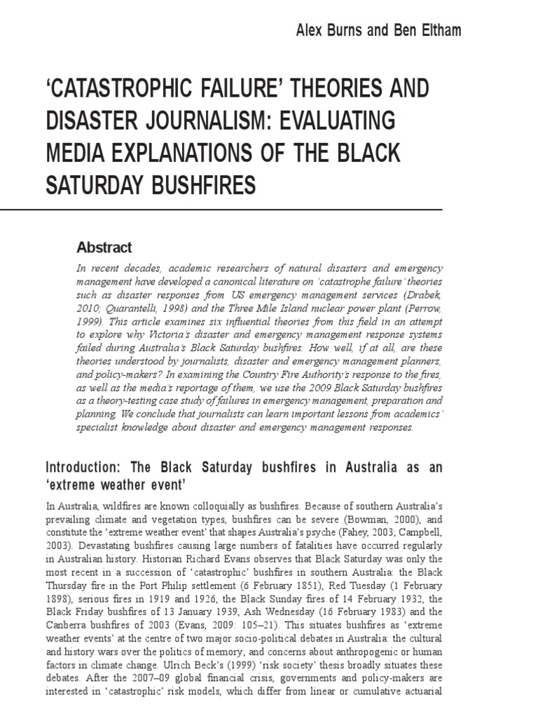 Catastrophic Failure' Theories and Disaster Journalism: Evaluating ...