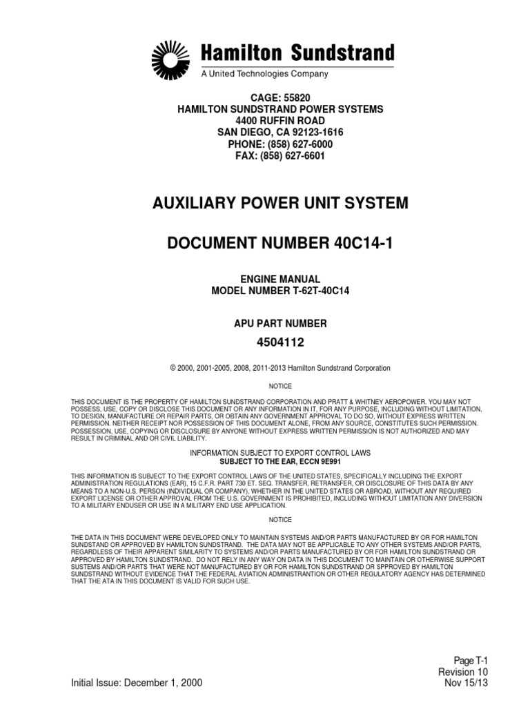 Hamilton Sundstrand APU T-62T-40C14 Manual | PDF | Hydrochloric Acid ...