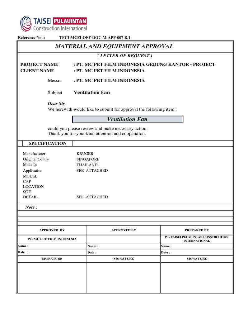 Ventilation Fan Approval Request | PDF | Business | Home & Garden