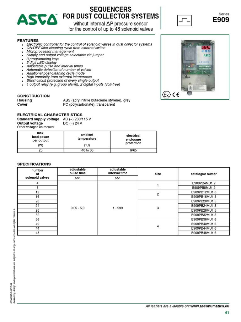 E909 Dust Collector Controller Manual | PDF | Switch | Relay