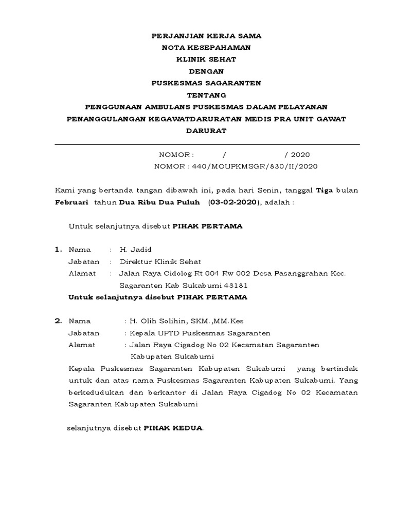 Mou Ambulans Desa Dengan PKM | PDF