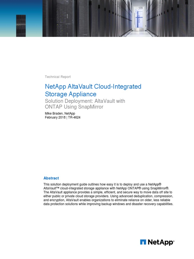 Netapp Altavault Cloud-Integrated Storage Appliance: Solution Deployment: Altavault With Ontap ...
