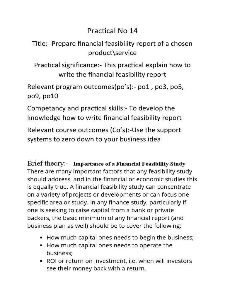 Practical No 14: Importance of A Financial Feasibility Study | PDF | Feasibility Study | Value ...