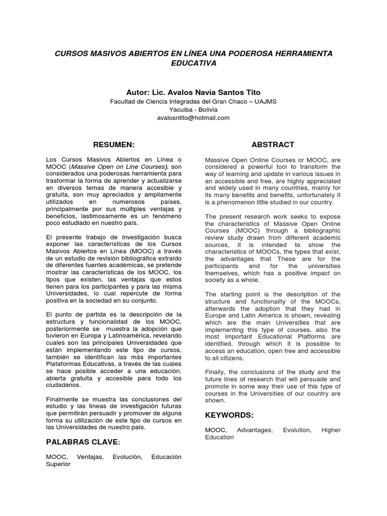 MOOC Cursos Masivos Abiertos en Linea Una Poderosa Herramienta Educativa | PDF | Curso abierto ...